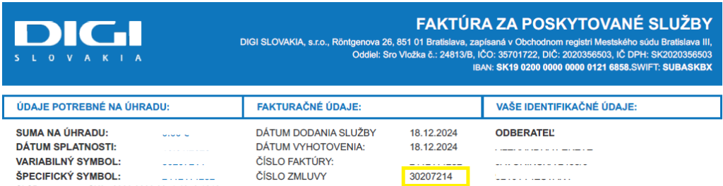 Zmena podniku poskytujúceho službu prístupu k internetu - DIGI Slovakia